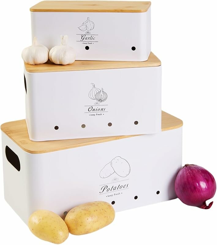 3 упаковки металлических контейнеров для хранения овощей