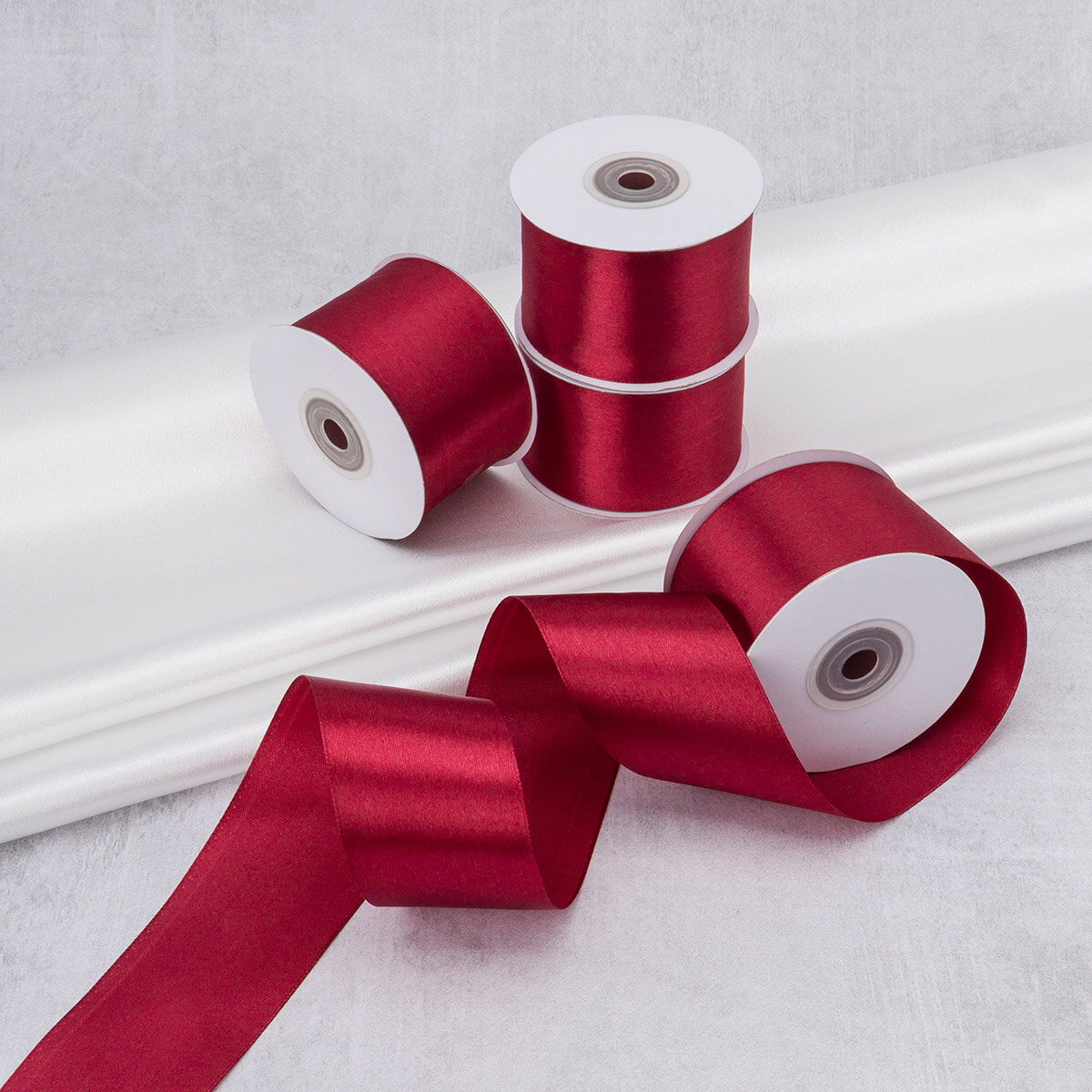 Лента атласная декоративная, 5 см х 22,86 м , цвет бордовый, 4 шт/упак