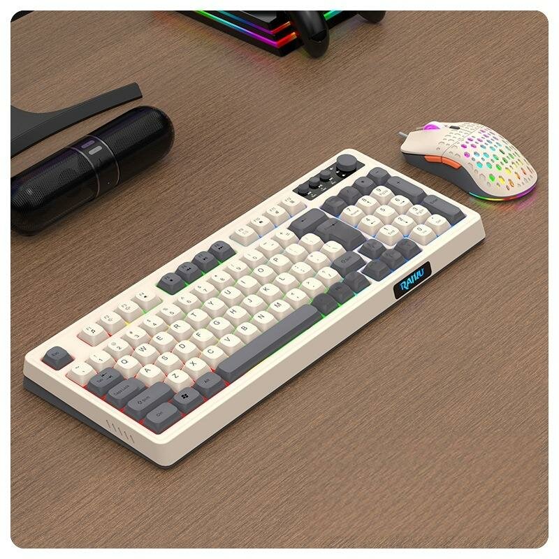 Игровая клавиатура проводная , Английская раскладка, белый , серый, содержать мышь