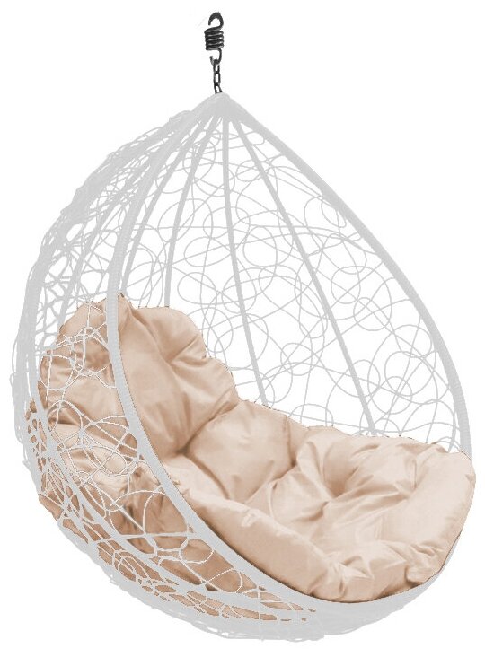 Кресло кокон M-GROUP Капля с ротангом (без стойки), белый/бежевая