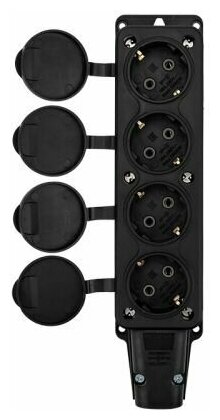 Розетка Rexant 111-114 штепсельная четырехместная влагозащищенная, с/з, 16 А, IP54 каучук