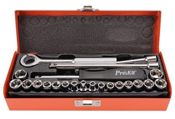 Набор головок Pro'skit гаечных с реверсивным ключом и отверточной рукоятью 8PK-SD016, 23 предмета в наборе