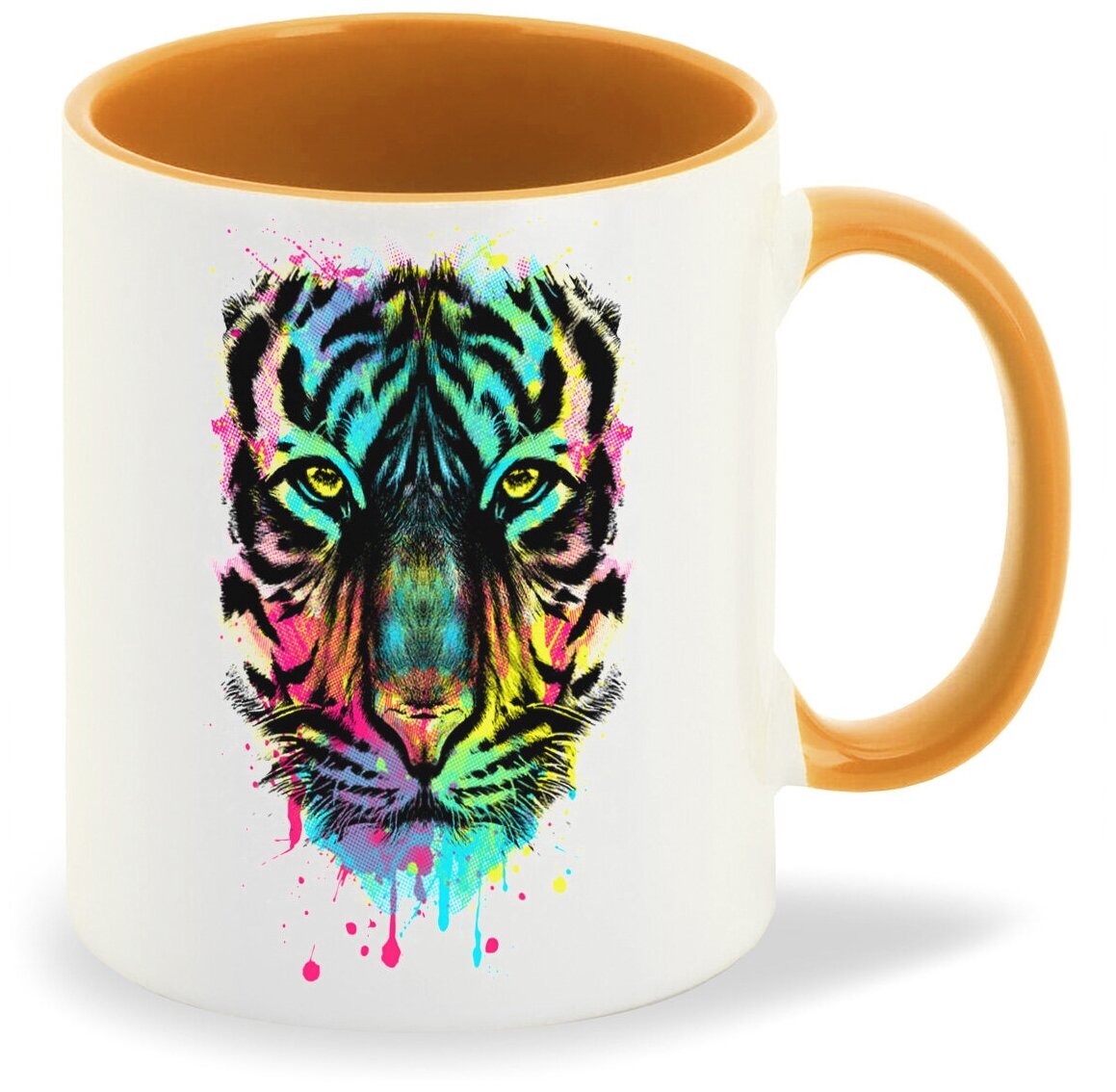 Кружка оранжевый CoolPodarok Тигр арт желтые глаза