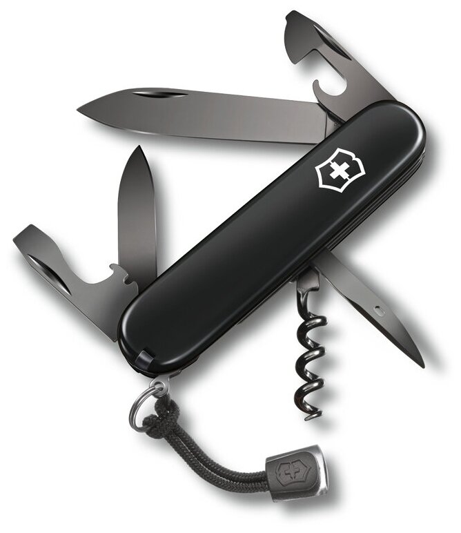Нож перочинный VICTORINOX Spartan Onyx Black, 91 мм, 12 функций, чёрный, со шнурком в комплекте, 1.3603.31P