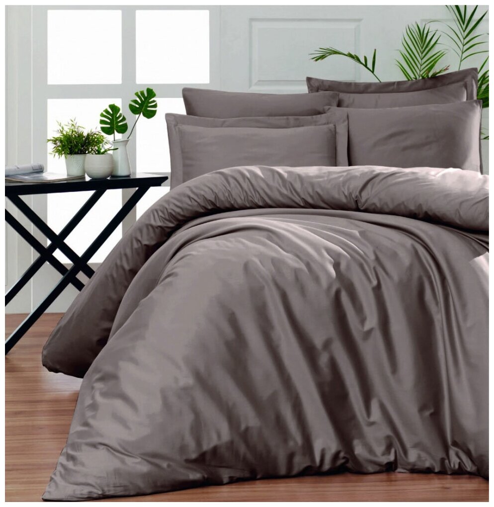 Сатиновый комплект постельного белья Snazzy Mink Karven (мокко), 1,5 спальный (наволочки 50х70 и 70х70)