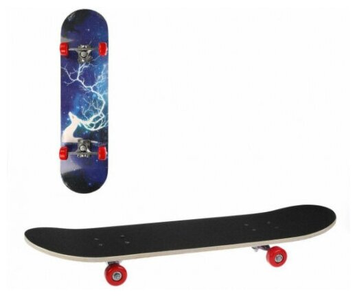 Скейтборд Наша Игрушка 80х20 см, PU колеса, синий молнии