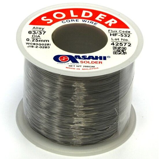 Припой с флюсом Asahi Припой WC63G025I, 0.25мм 0.2кг Sn63/Pb37 (HF532 флюс RMA)