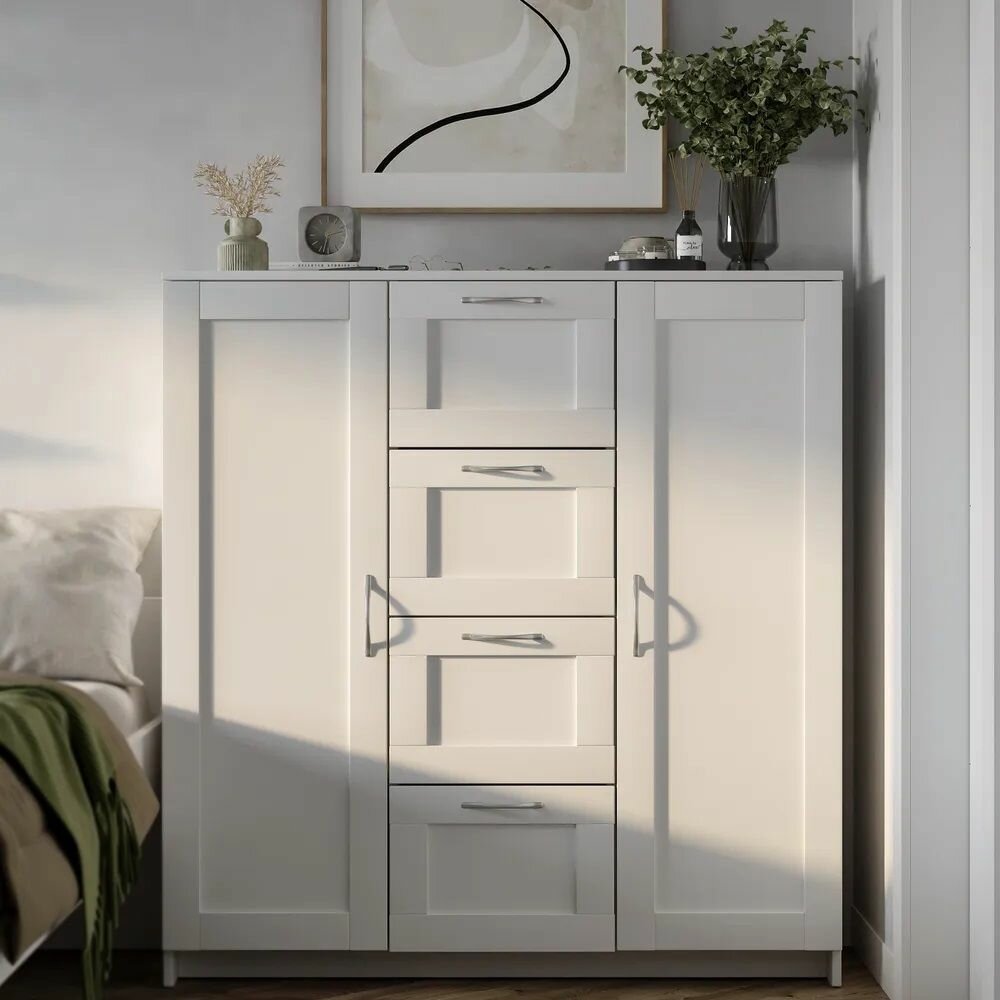 Тумба ГУД лакк "сириус", 2 двери и 4 ящика, 117 х 123 см, цвет: белая RU