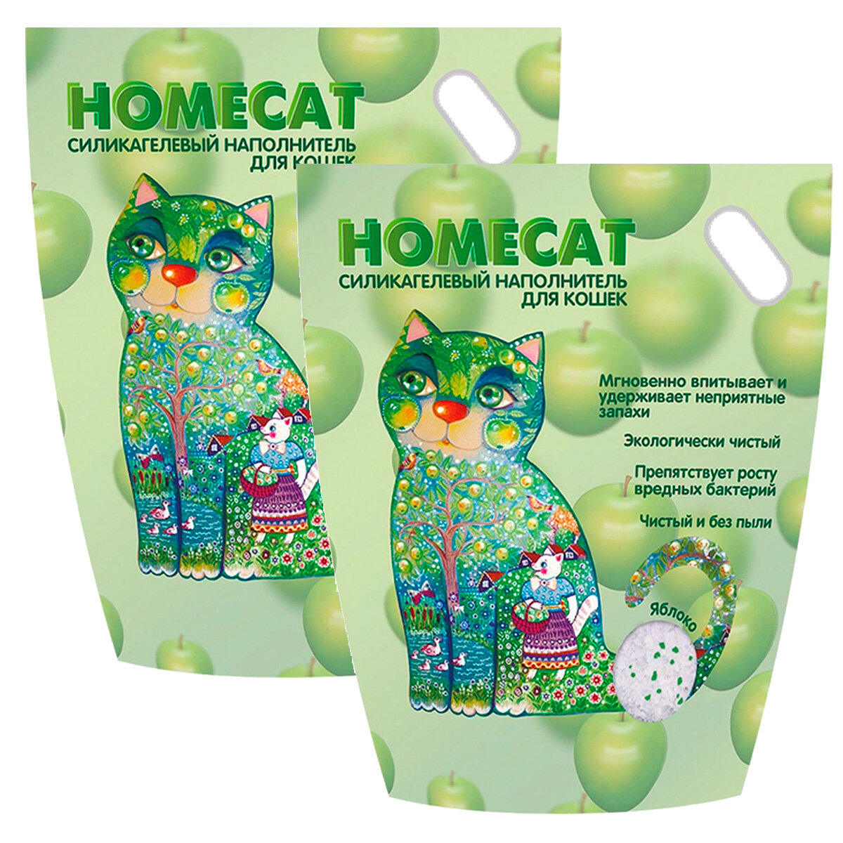 HOMECAT яблоко наполнитель силикагелевый для туалета кошек (7,6 + 7,6 л)