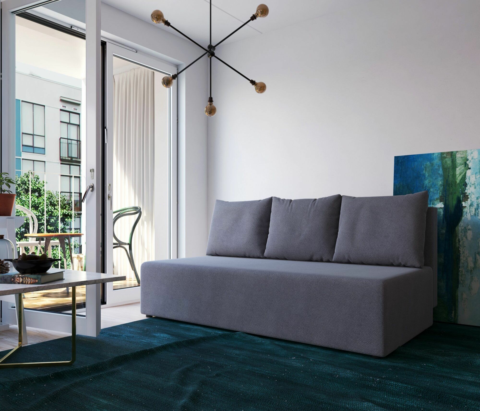 Диван-кровать DiHall "Каир", прямой, без подлокотников, раскладной, еврокнижка, серый велюровый