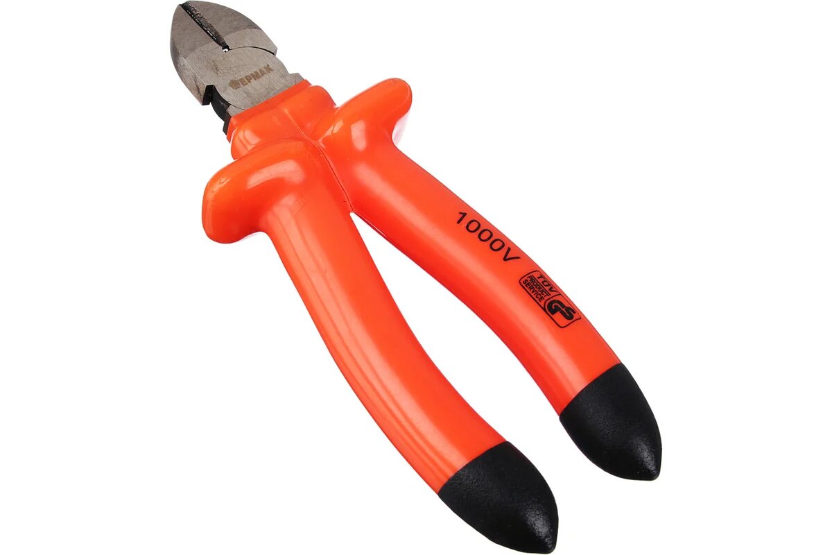 Диэлектрические бокорезы ермак 160мм до 1000В с углеродистой сталью и оранжево‑черными рукоятками