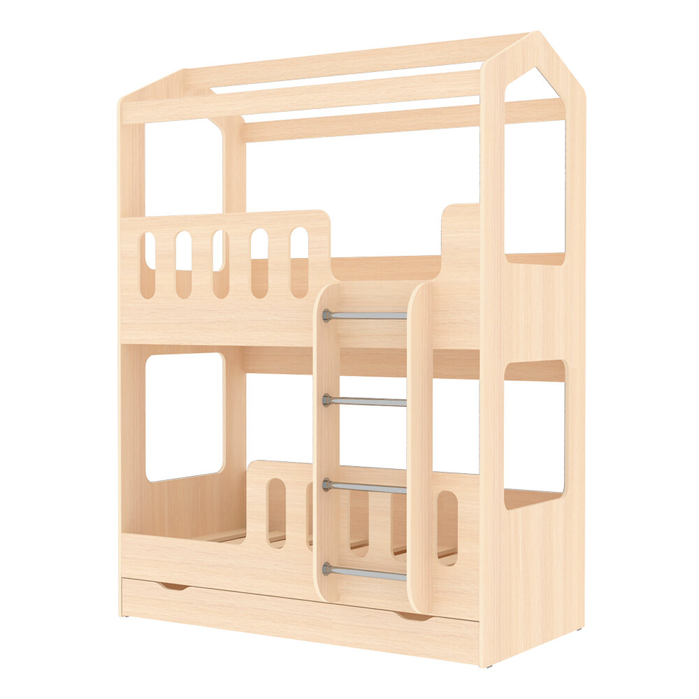 Двухъярусная кровать ДС-17 80х160 с выкатным ящиком ДС-2 80x160 Дуб Молочный