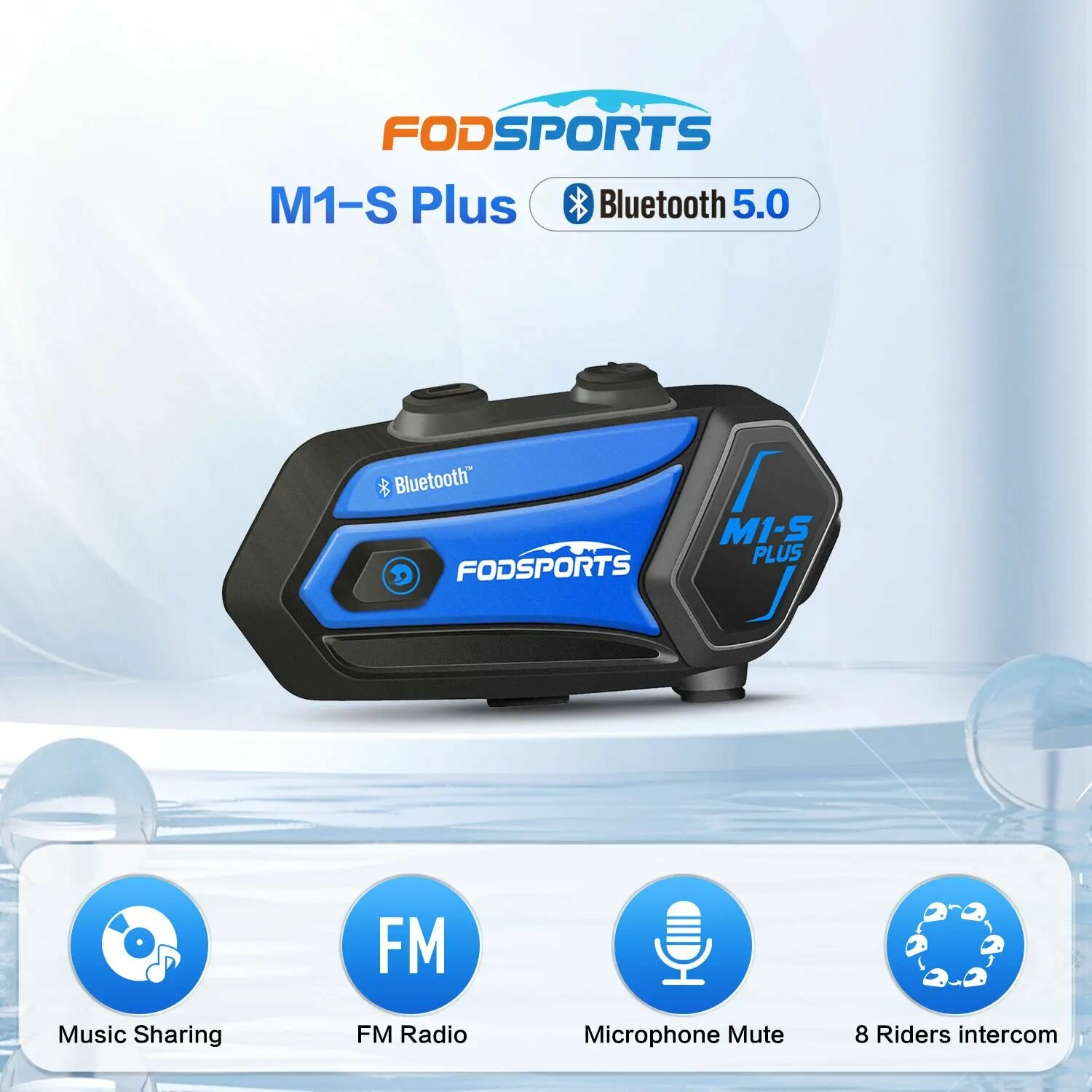 Мотогарнитура интерком Fodsports M1-S plus 8 человек FM bluetooth 3.5mm jack