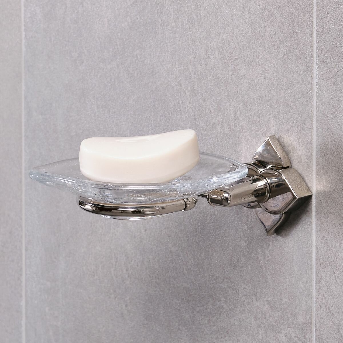 Настенная мыльница Moroshka Grande, для кускового мыла, белая, стеклянная, 25х9х17 см