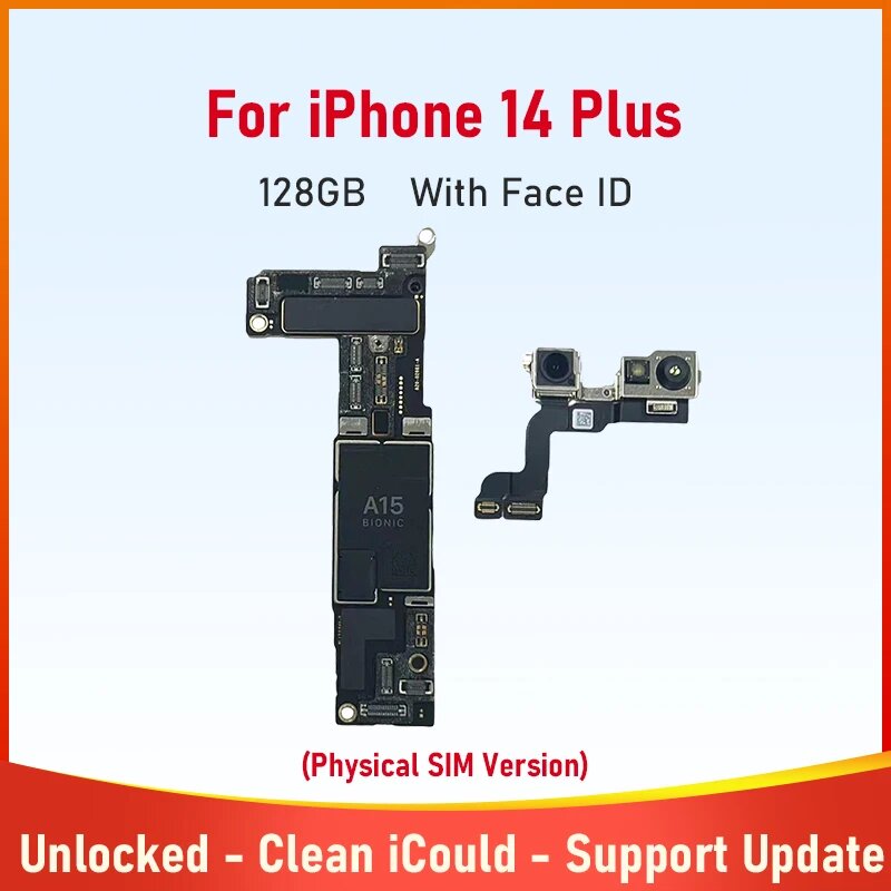Полностью протестированная материнская плата для iPhone 14 Plus, аутентичная материнская плата с Face ID, 128 г, 256 г, разблокированная материнская плата, очищенная iCloud Placa