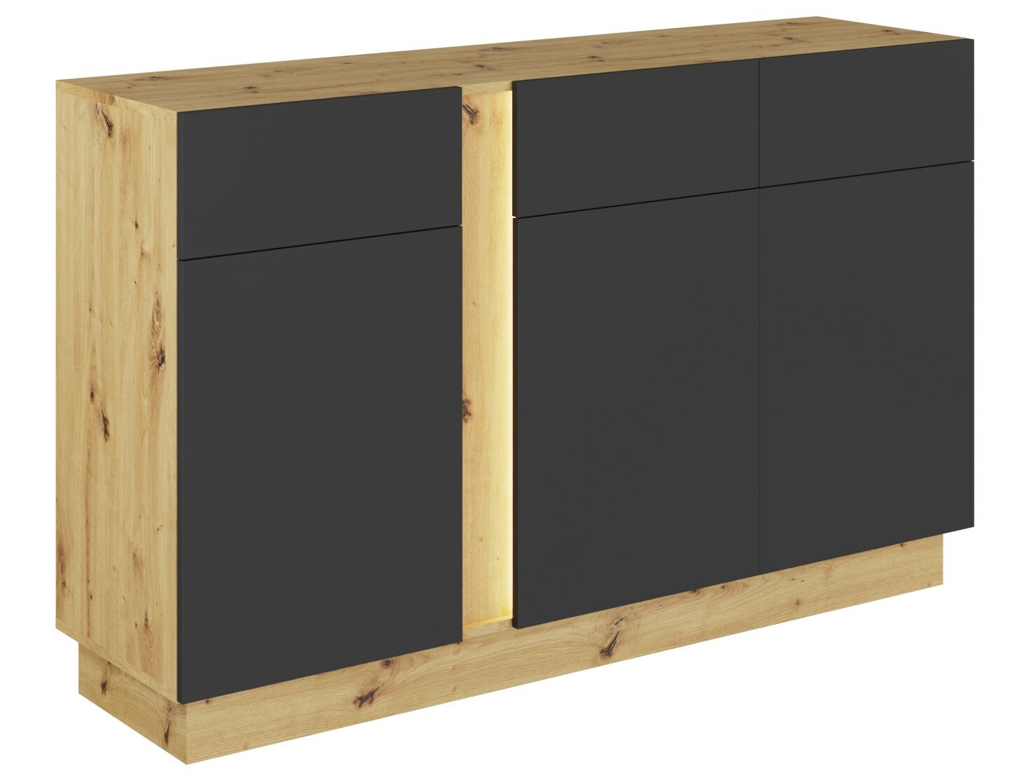 MODO комод КД-2, 150 х 95 х 41 см, ЛДСП корпус, МДФ фасады, Дуб Артизан/Чёрный