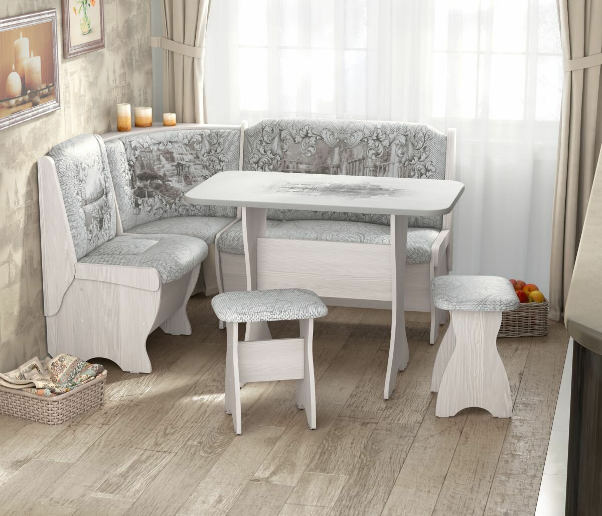 Кухонный уголок Оливия Бодего Светлый/D-2 Борнео Милк/Бодего Светлый