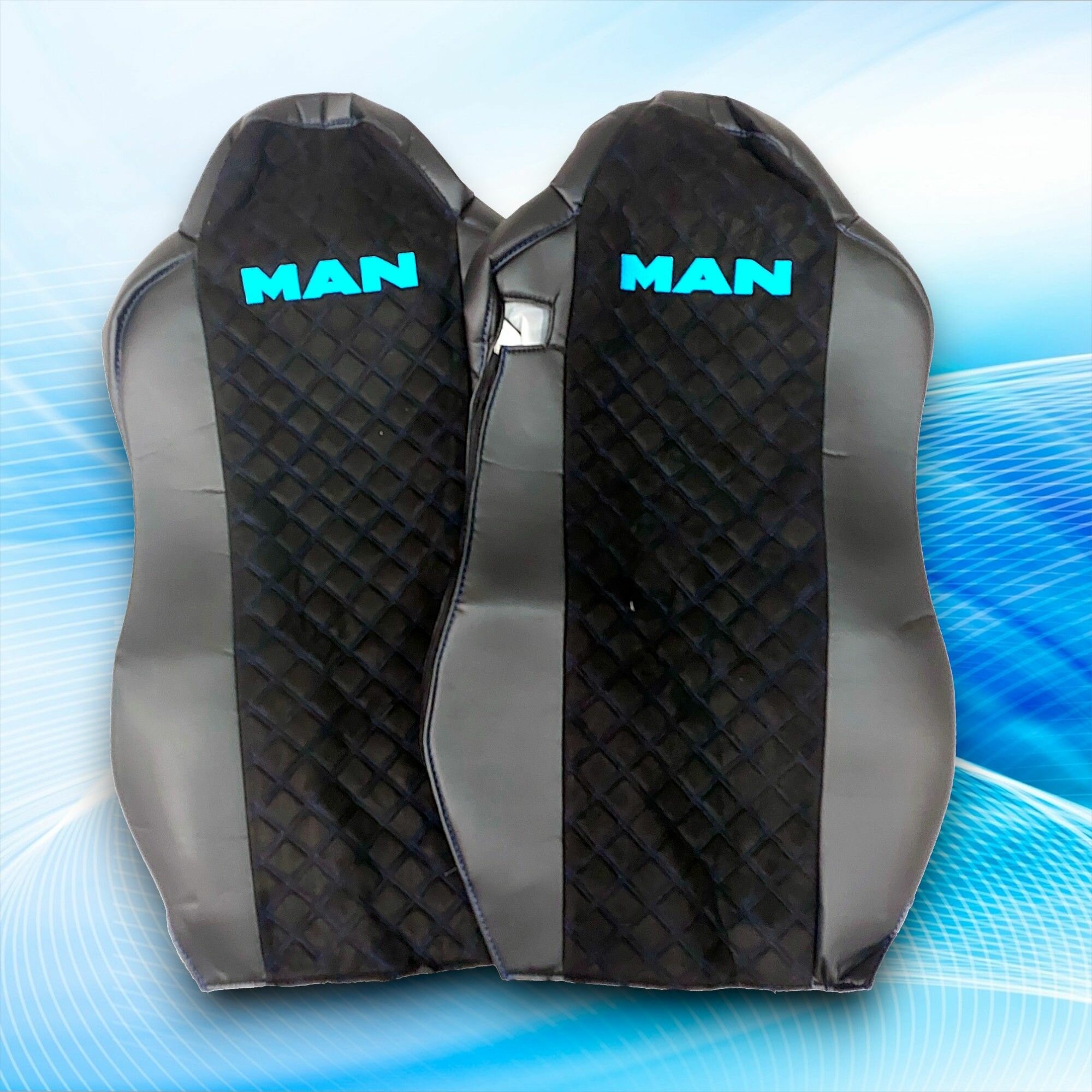 Чехлы на сиденья для автомобиля MAN TGA/ TGM/ TGL/ TGS/ TGX 2 ремня. Черные. Сделано в России (27324)