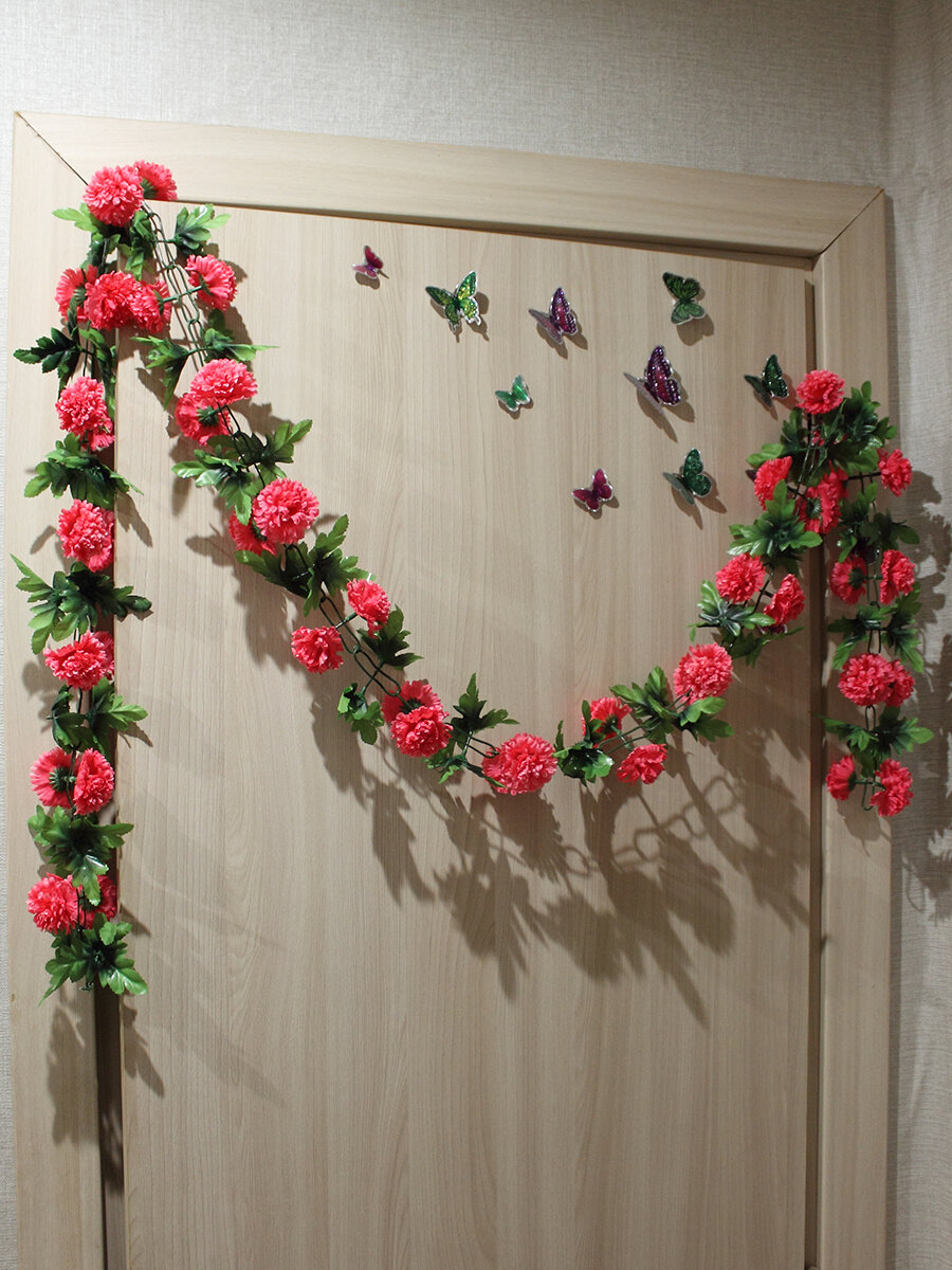 Гирлянда лиана Holodilova, искусственная, 100см, 2.1м, малиновый цвет