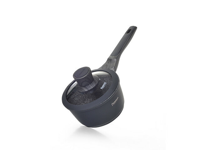 5040 FISSMAN Ковш PRESTIGE 16x8,5см / 1,4л с крышкой (алюминий с антипригарным покрытием Greblon C3) Ручки-бакелит с покрытием «софт тач»; Крышка-стекло; Индукция