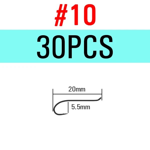 Крючки рыболовные #10, 30шт, 20x5.5мм, Голубой