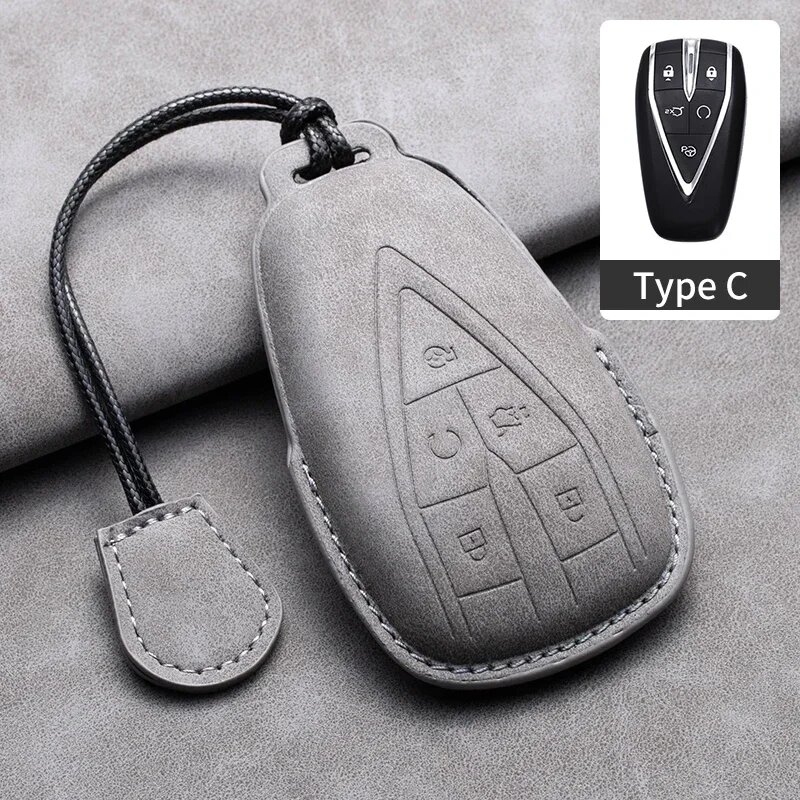Кожаный чехол для автомобильного ключа для Changan CS35PLUS CS35 Plus CS55 PLUS CS75 PLUS Eado UNI-T UNI K Oushang X5 X7 EV 2019-2022 Grey C2