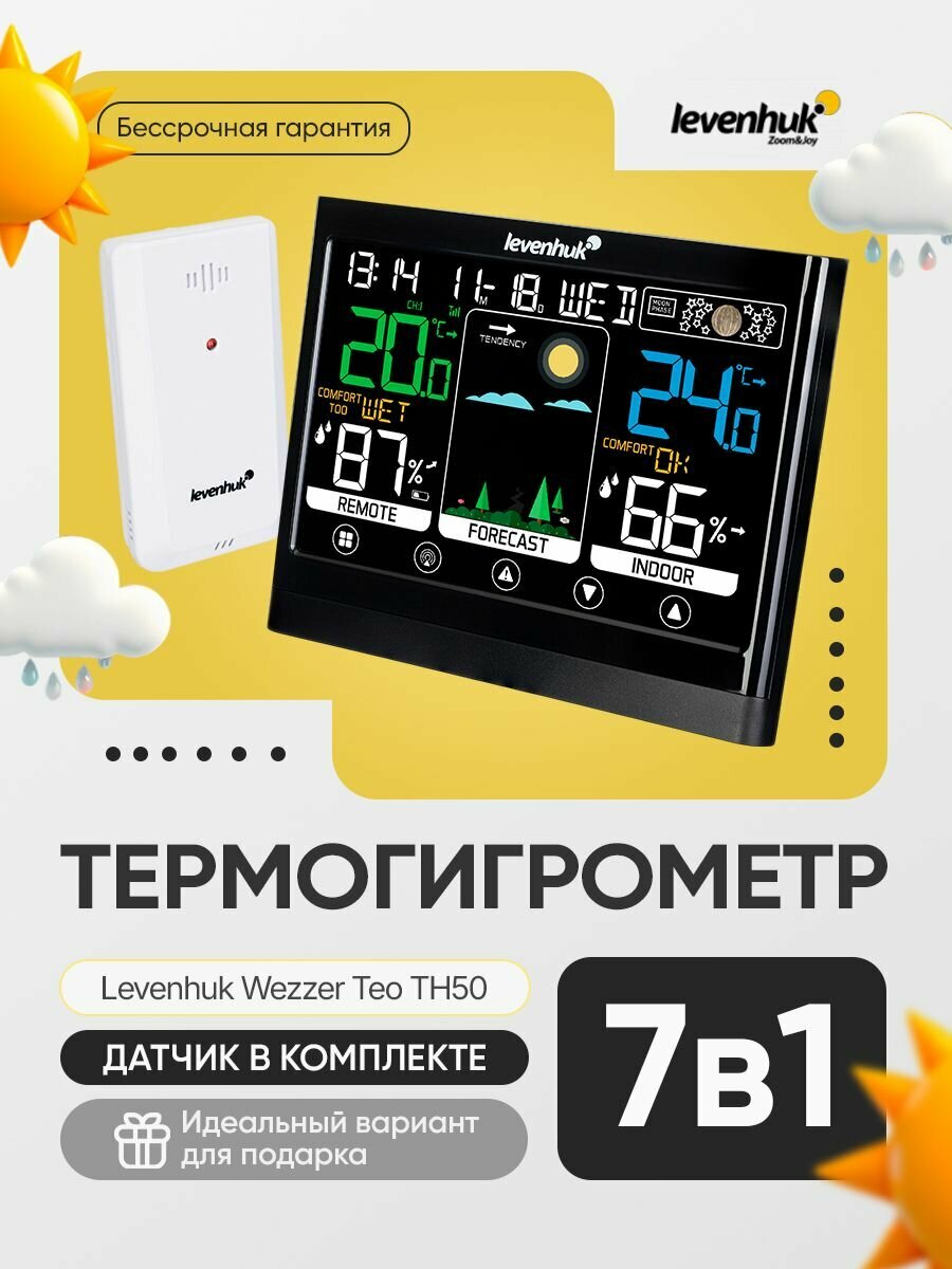 Термогигрометр Levenhuk Wezzer Teo TH50 компактный гаджет для дома и офиса