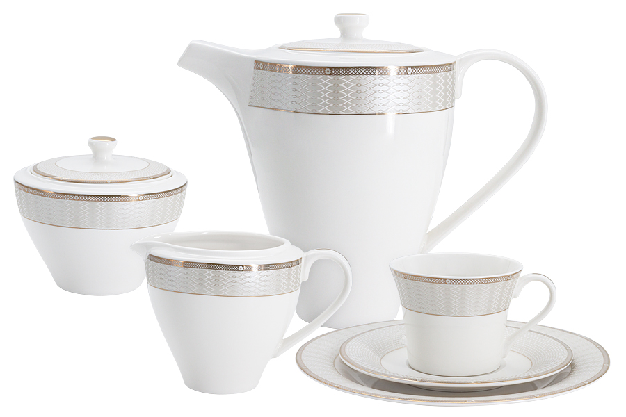 Сервиз чайный, 6 перс, 21 пр, фарфор F, белый, с золотистым кантом, Amalia Амалия AL-8077G/21-E12