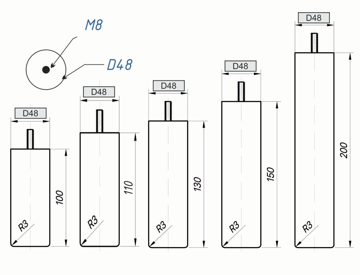 200 мм. Бук 4 шт./ Шпилька М8/ Ножки мебельные деревянные 4 шт.