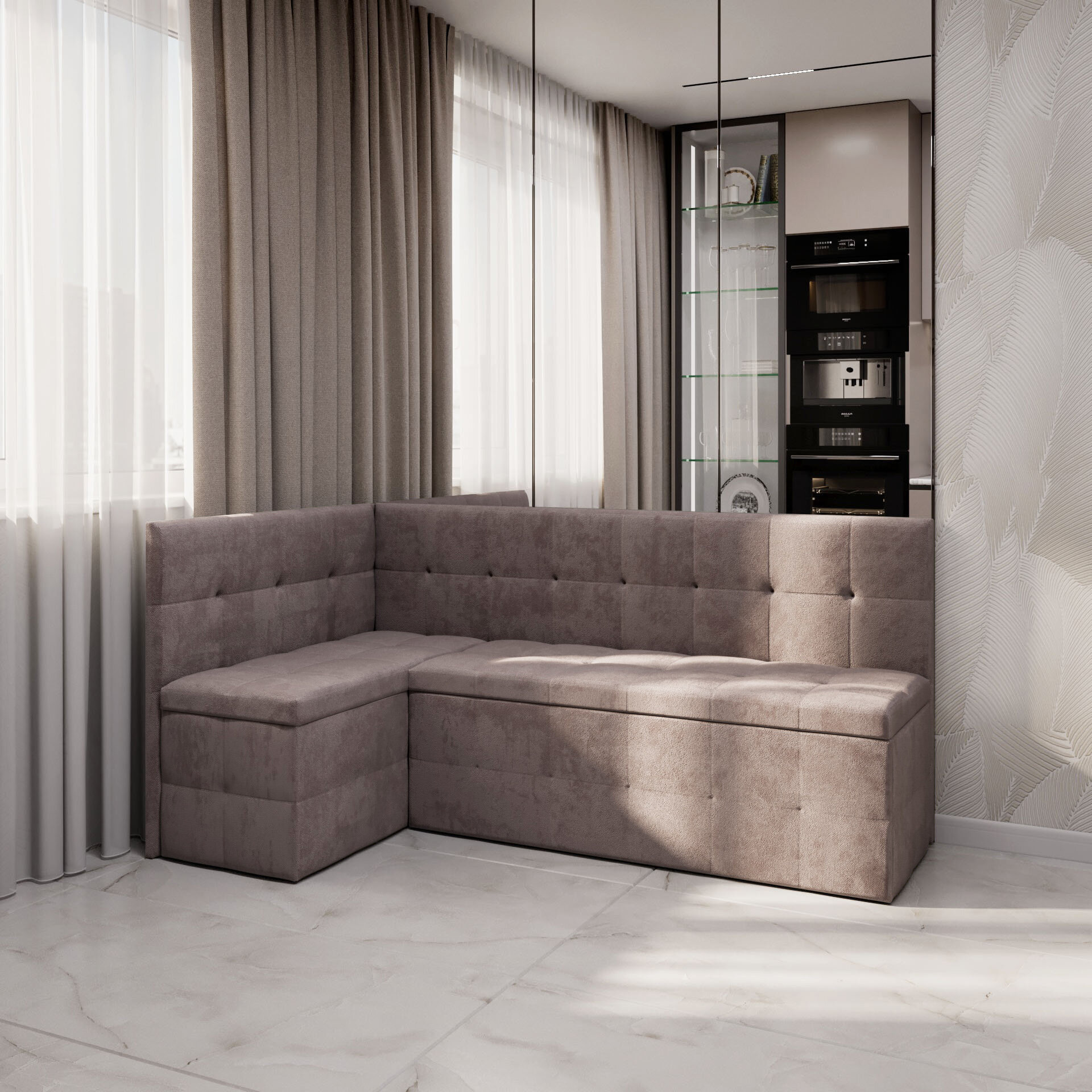 Диван кухонный угловой "Домино" D@E Factory со спальным местом, велюр Дакота джава, угол универсальный