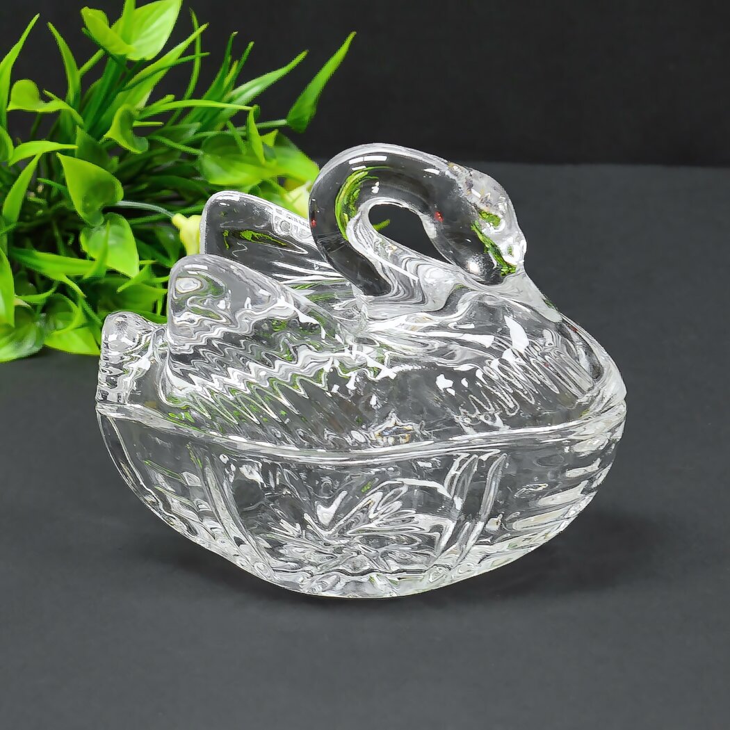 Икорница "Лебедь", стеклянная, прозрачная, стильный декор для сервировки
