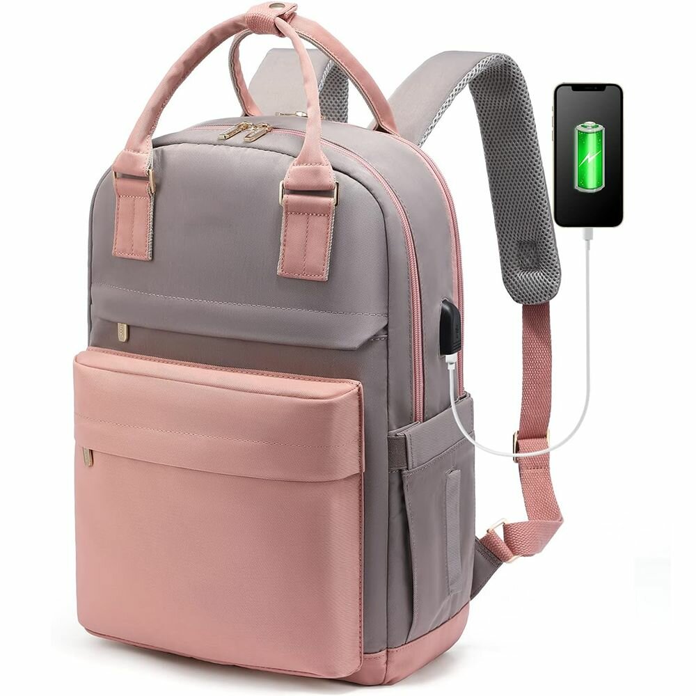 Рюкзак женский из полиэстера c портом USB. Сумка с отделением для ноутбука 15,6 дюймов. Портфель городской на молнии. Ранец школьный. TJ