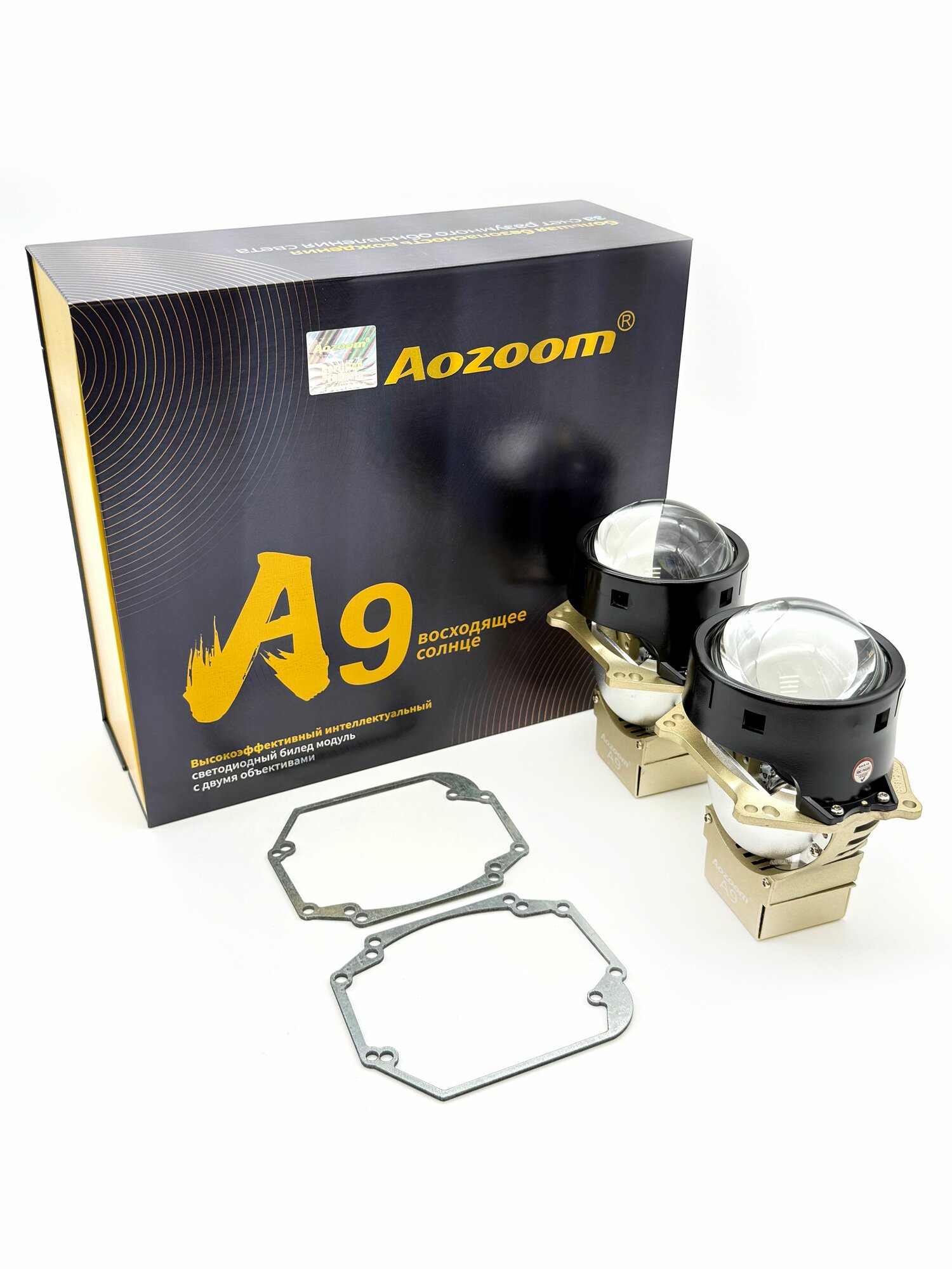 Светодиодные билед модули Аозум А9 на Mitsubishi Outlander 1 2002-2008 / Линзы bi-led A9 для Митсубиси Аутлендер 1