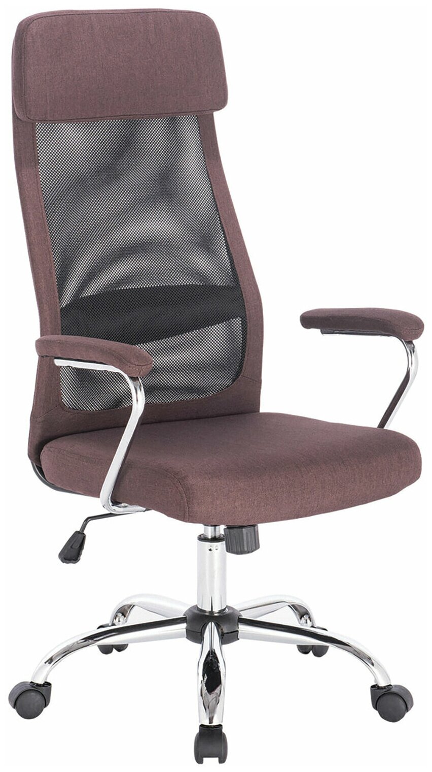 Кресло офисное BRABIX "Flight EX-540", хром, ткань, сетка, коричневое, 531849