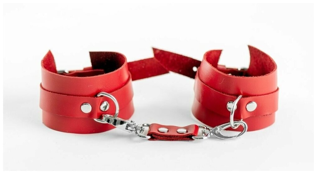 Наручники из натуральной кожи, БДСМ Арсенал, красный