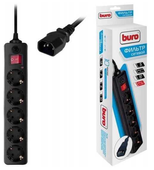 Сетевой фильтр Buro 500SH-1.8-UPS-B 1.8м (5 розеток) черный (коробка) к UPS