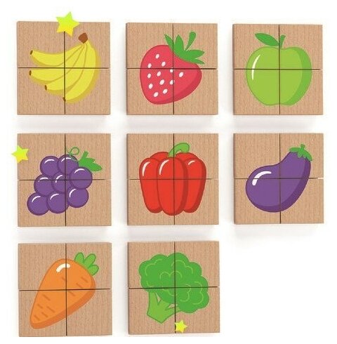 Мозаика магнитная "Фрукты и овощи" (8 шт по 4 дет.)в коробке, 3 штуки