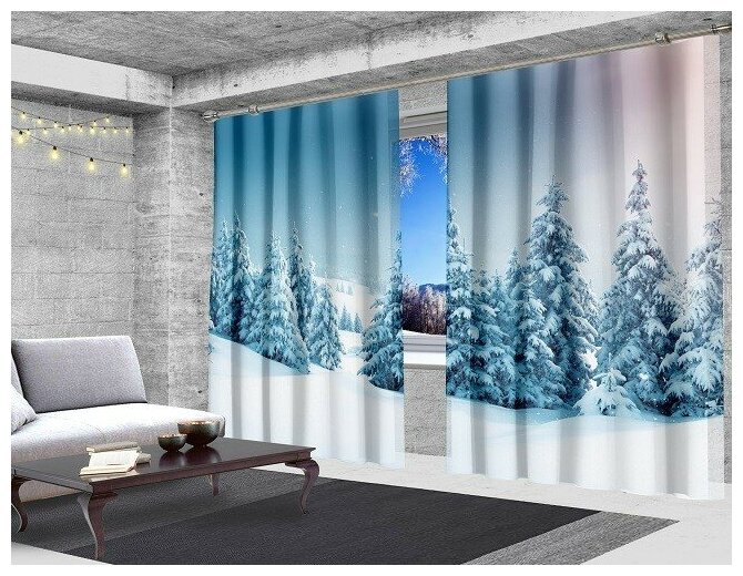 Шторы новогодние в гостиную в спальню в детскую Зимний лес 145*270 (2) (МарТекс)