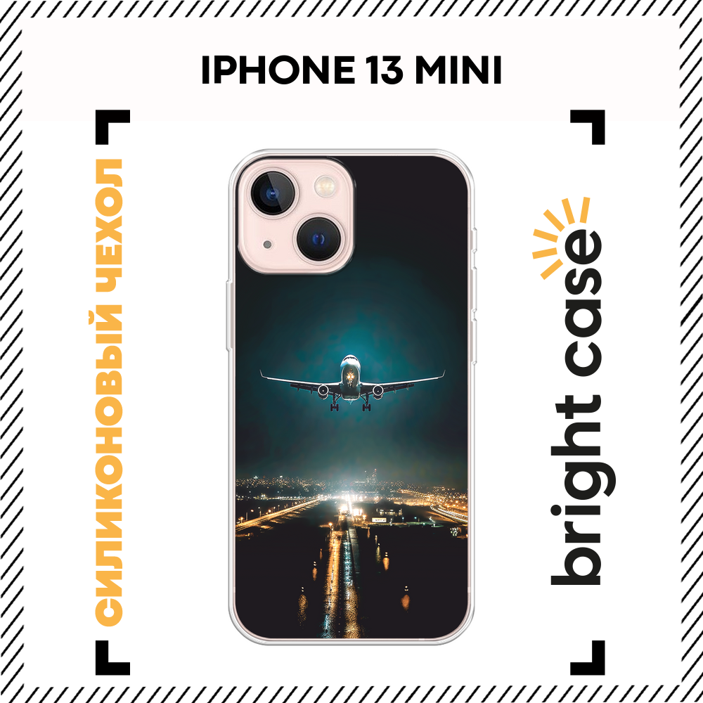 Чехол на Apple iPhone 13 mini / Айфон 13 mini с принтом Взлет самолета ночью