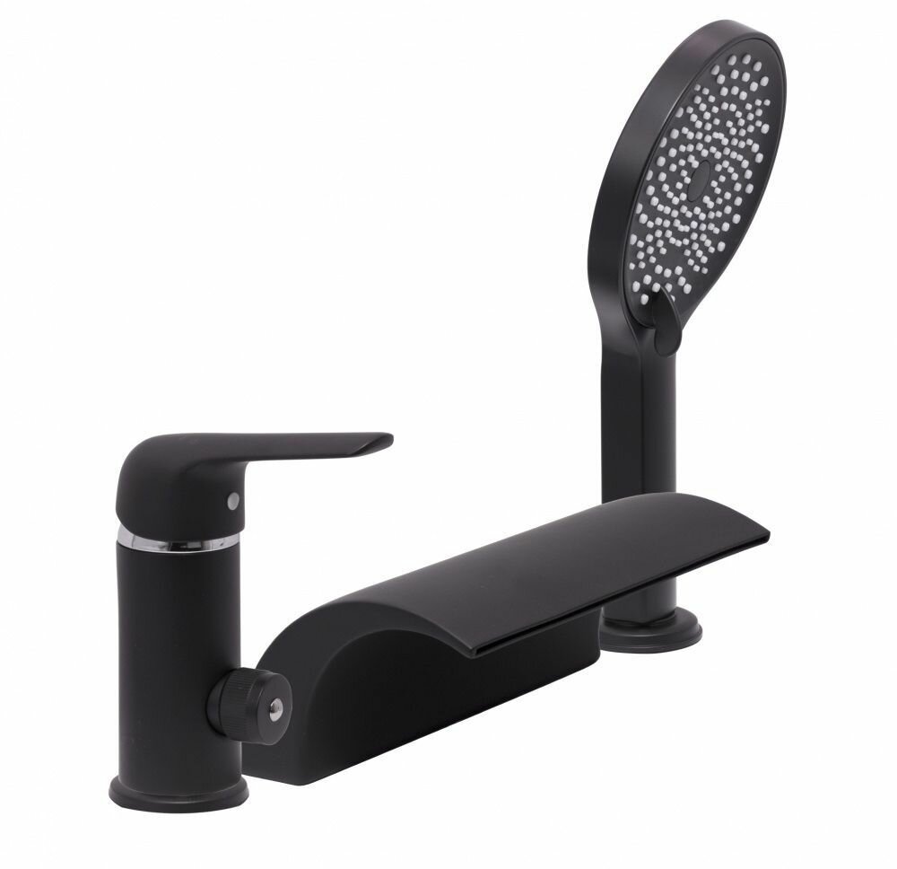 Смеситель на борт ванны Ganzer из латуни GZ24033-C Черный, водопад