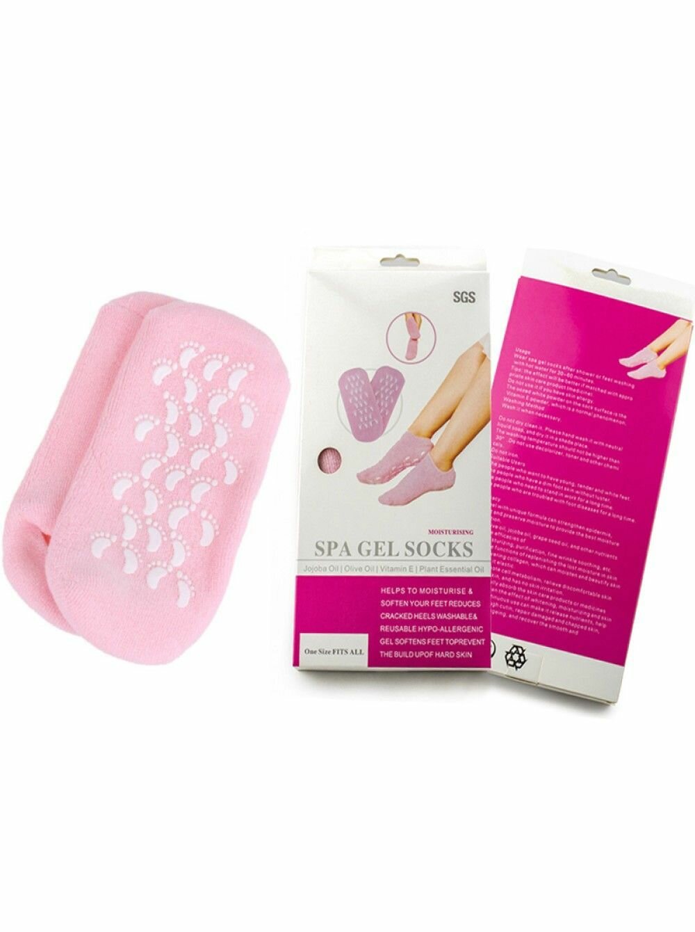 Носки Spa Gel Socks, увлажняющие, гелевые, для пилинга, розовые, 1 пара