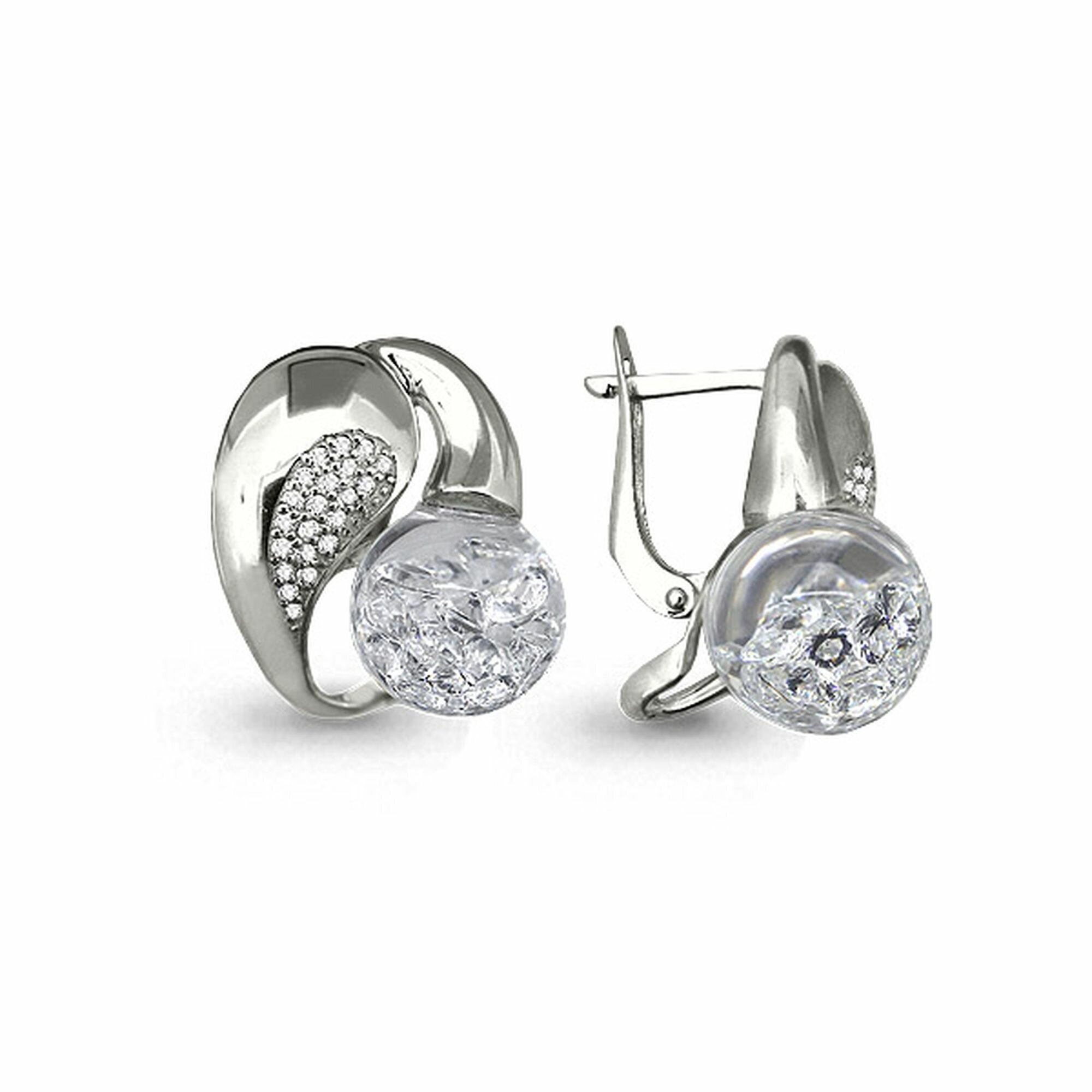 Серьги, серебро, 925 проба, родирование, кристалл, фианит