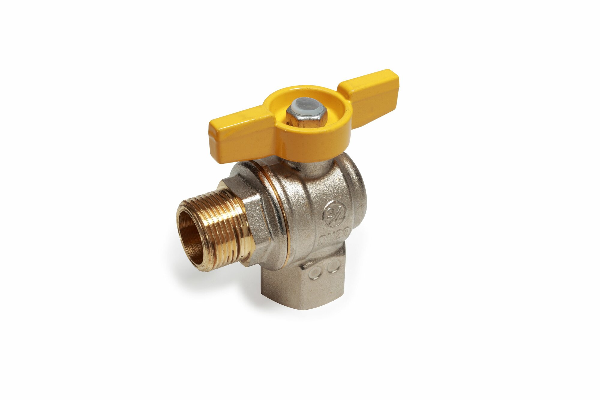 Кран шаровой латунь никель угловой газ R781 Ду 25 Ру5 ВР/НР полнопроходной бабочка Giacomini R781GBX005