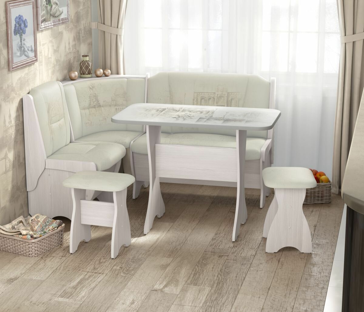 Кухонный уголок Оливия Бодего Светлый/D-3 Борнео Милк/Бодего Светлый