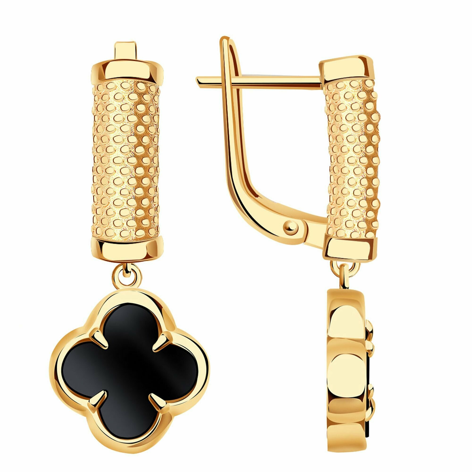 Серьги, красное золото, 585 проба, оникс