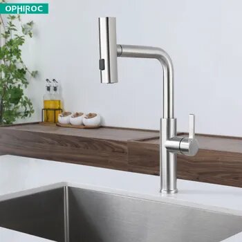 OPHIROC смеситель кухонный, Водовыпуск в виде водопада,0836-S, Серебро