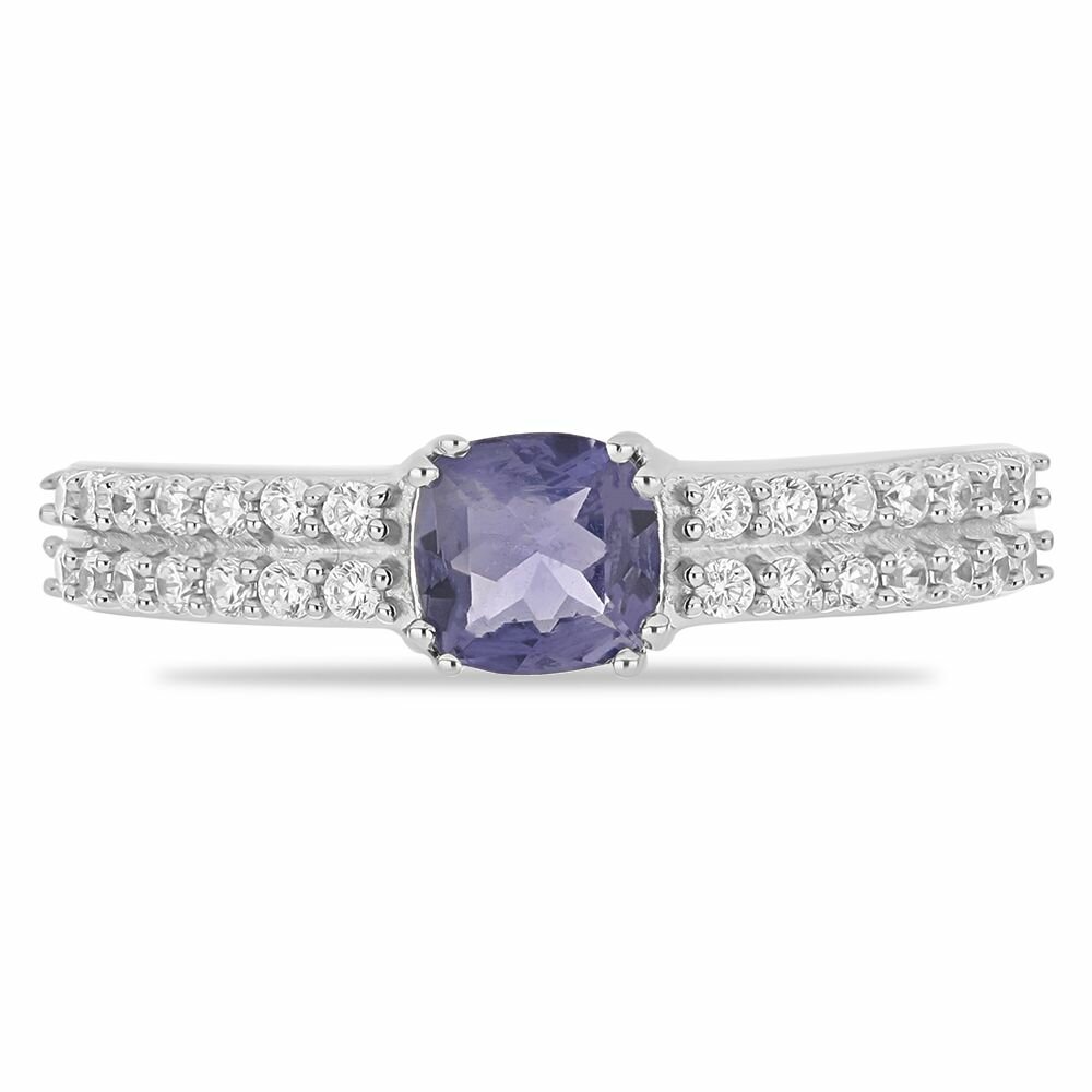 Кольцо, серебро, 925 проба, родирование, фианит, иолит