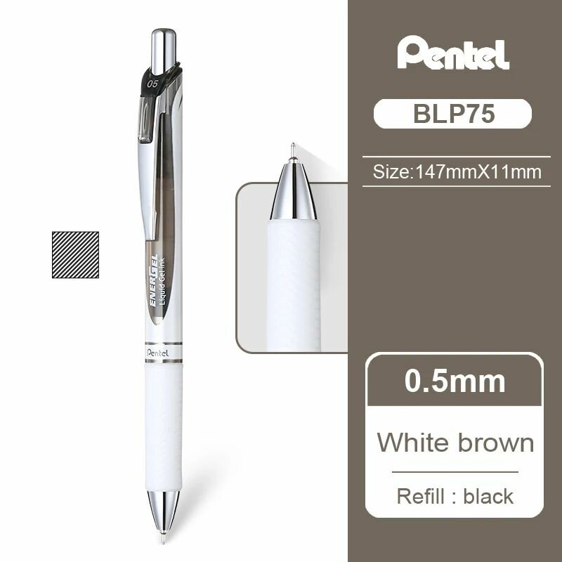 12 шт, японская нейтральная ручка для подписи Pentel ENERGEL Clena BLN75, гладкая и быстросохнущая, 0,5 мм.