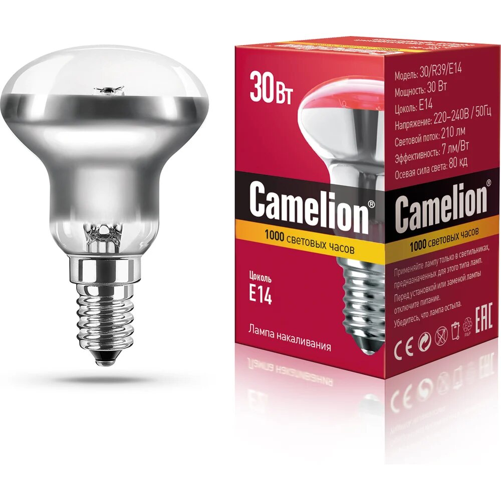 Зеркальная электрическая лампа накаливания MIC Camelion 30/R39/E14, 8976