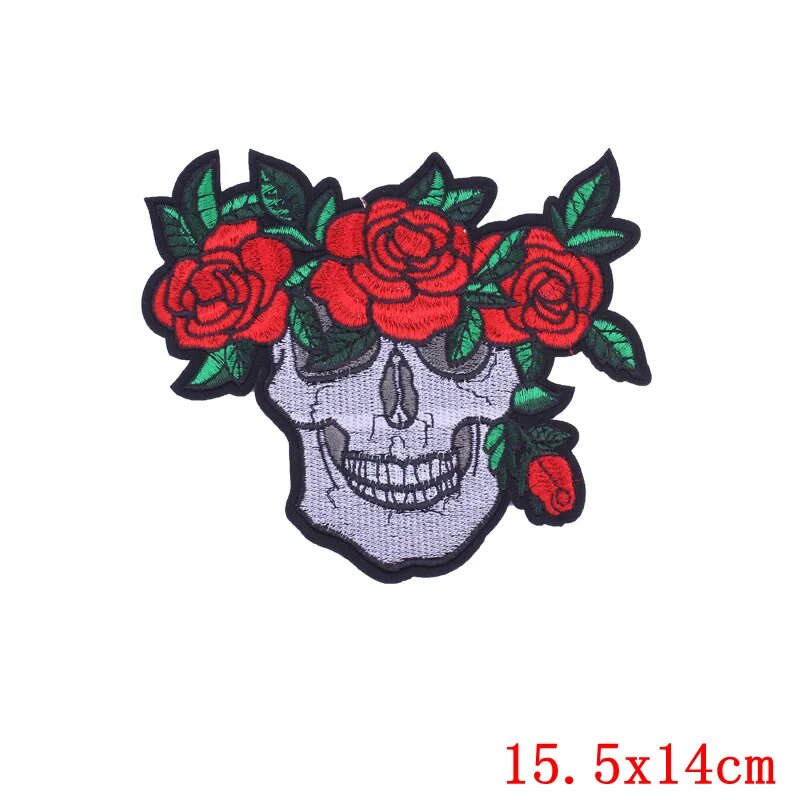 Нашивка череп с розами, 15.5x14см, Красный, DB0115CT